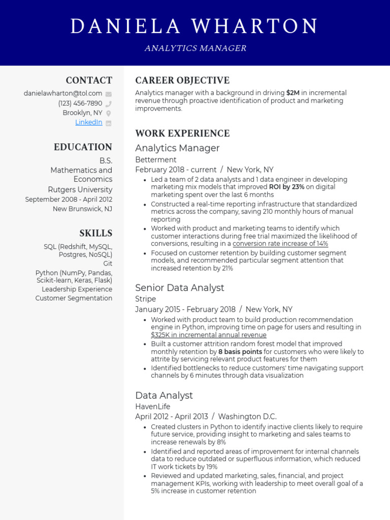 Analytics Manager Resume Example | PDF | Analytics | Information ...