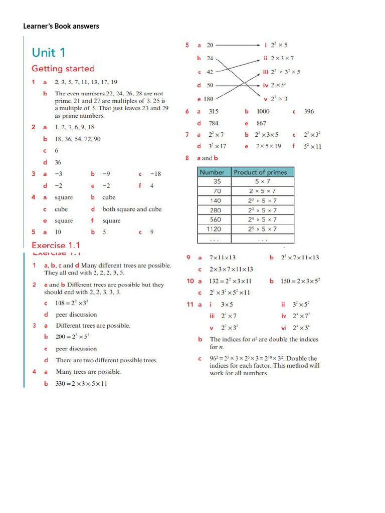 Math LB Answers Unit 1 | PDF
