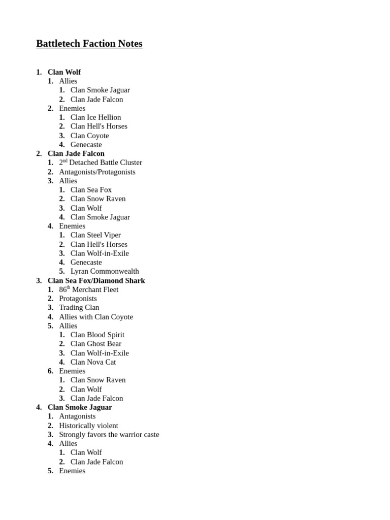Battletech Faction Overview and Alliances | PDF | Moon | Battle Tech