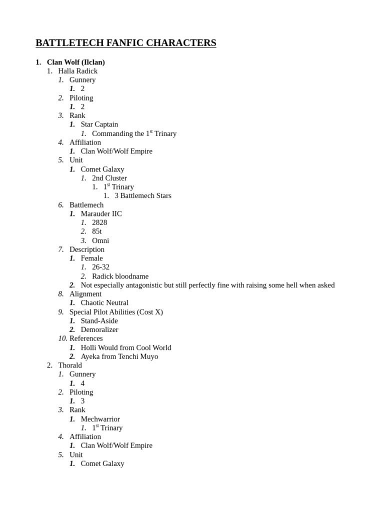 BT Characters | PDF | Battle Tech