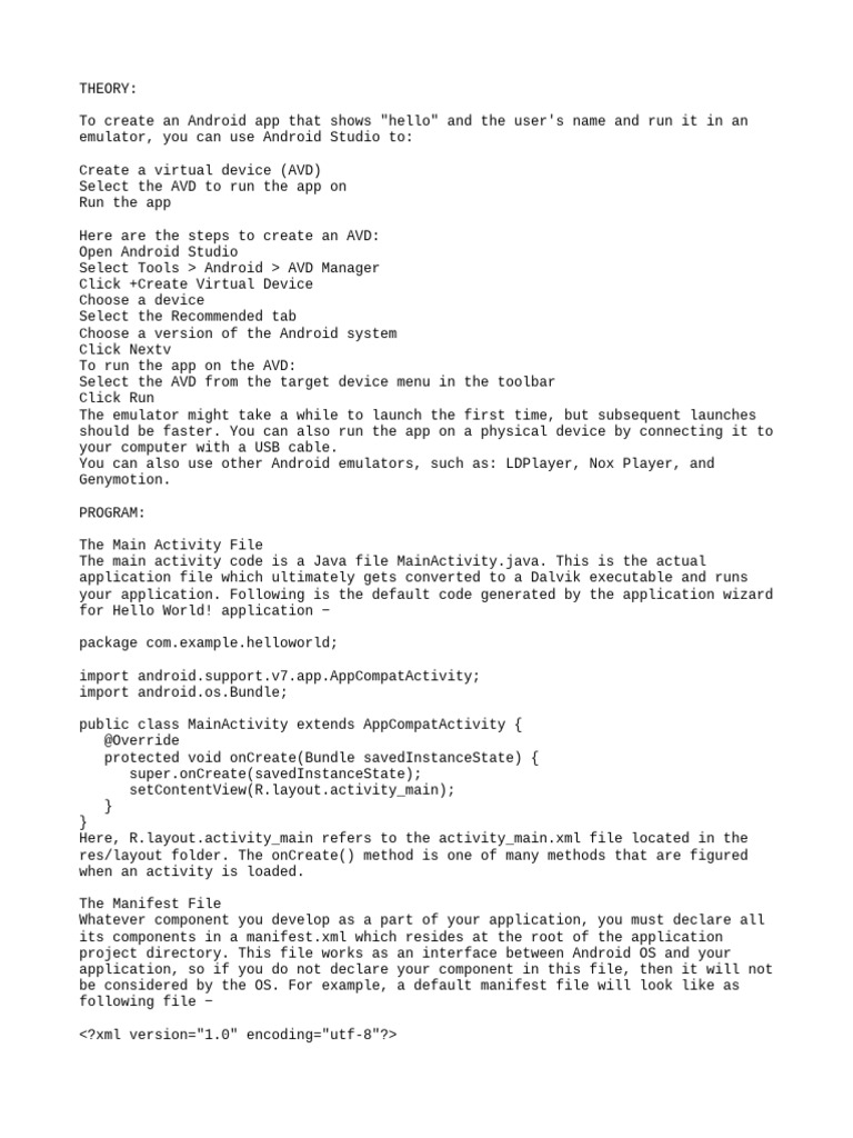 Helloworld - Android Studio Mtech1st Sem | PDF | Android (Operating ...