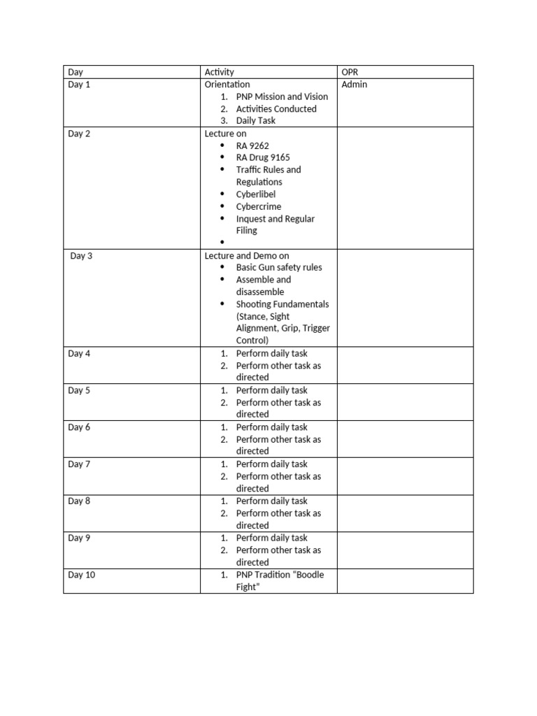 10 day activity program of intruction for immersion students | PDF