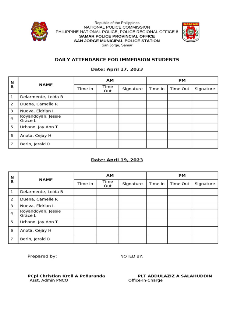 Immersion Attendance - Batch 3 | PDF