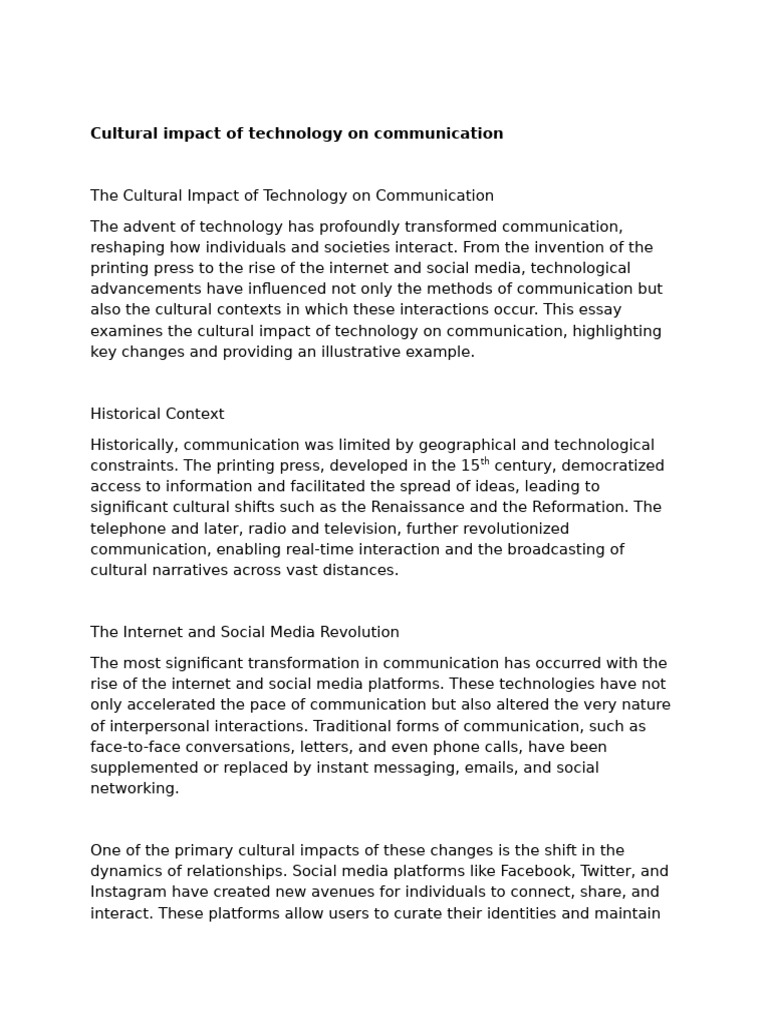 Cultural impact of technology on communication | PDF | Social Media ...