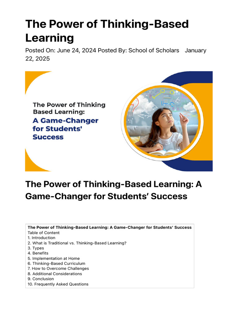 The Power of Thinking-Based Learning | PDF | Learning | Critical Thinking