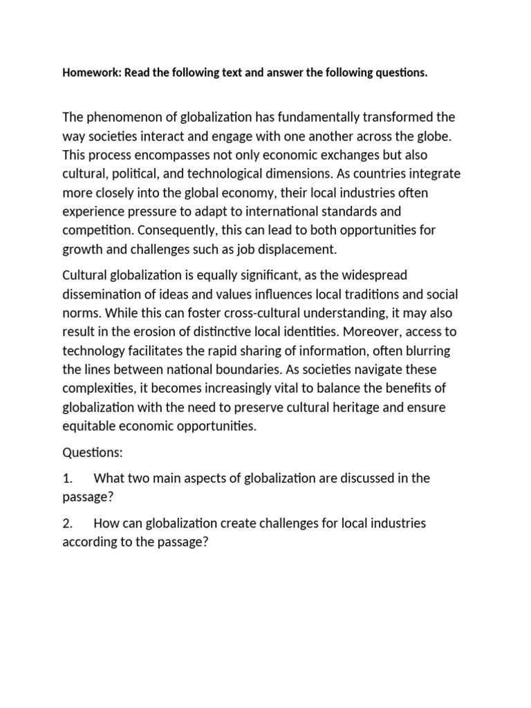 Comprehension practice | PDF | Globalization | Society