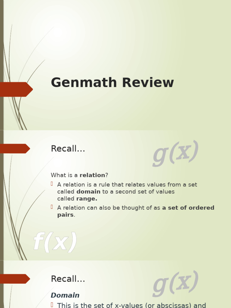 Genmath Reviewer SY24-25 | PDF | Function (Mathematics) | Mathematical Analysis