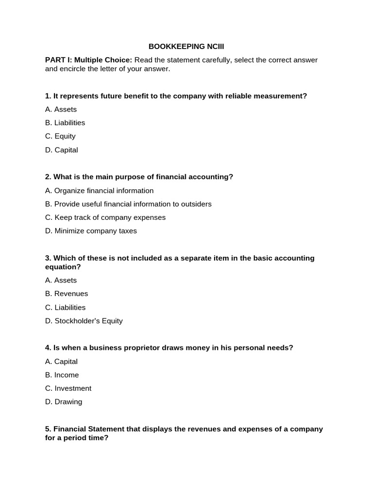 Bookkeeping Nciii Institutional Assessment | PDF | Debits And Credits ...