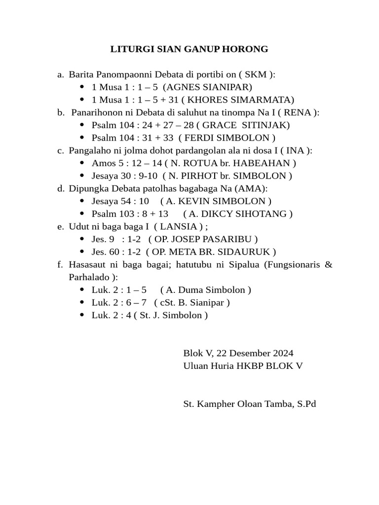 Liturgi Sian Ganup Horong HKBP Blok V | PDF