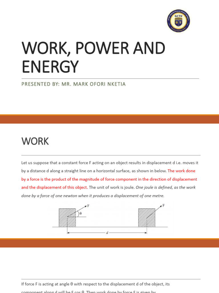Work, Power and Energy | PDF | Force | Potential Energy