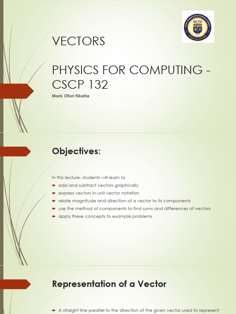VECTORS - L100 CSPC 132 Slide 2 | PDF | Euclidean Vector | Line (Geometry)