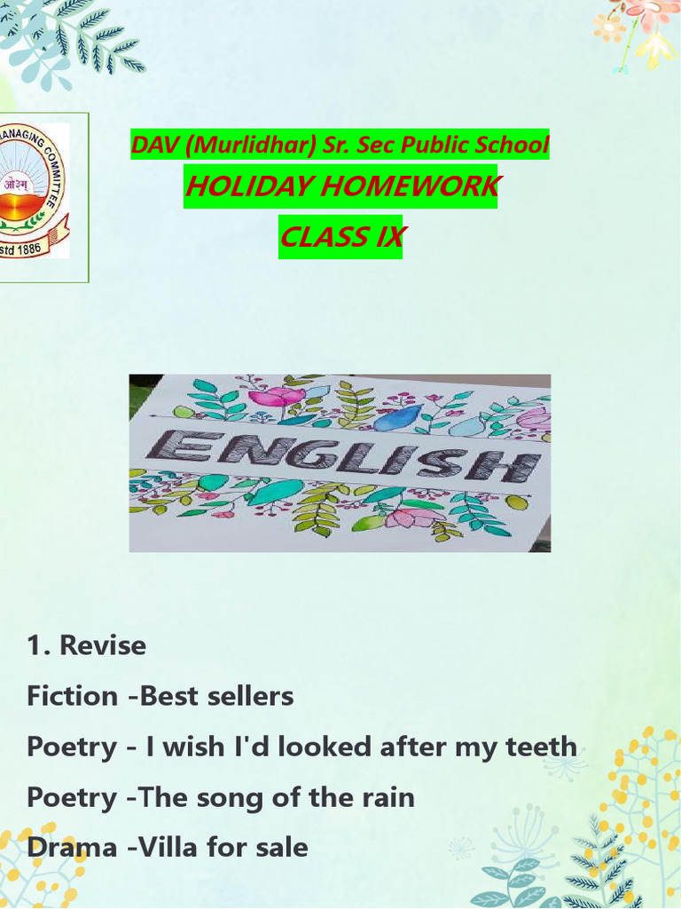 9th Class Holiday Homework | PDF