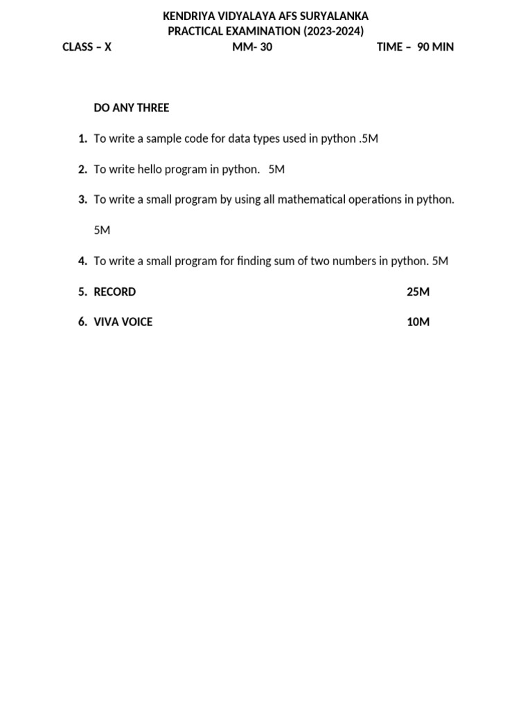 Class X Python Practical Exam | PDF