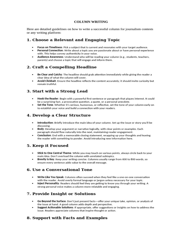 Column Writing Tips for Success | PDF | Proofreading | Argument