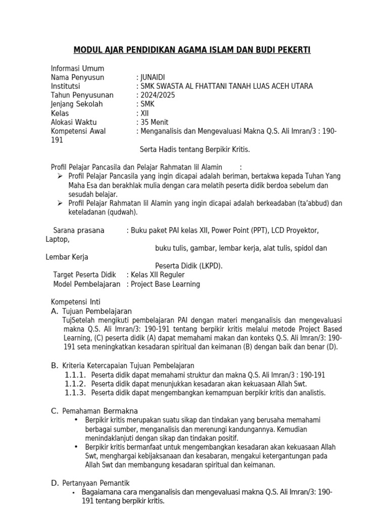 Modul Ajar - PJBL | PDF