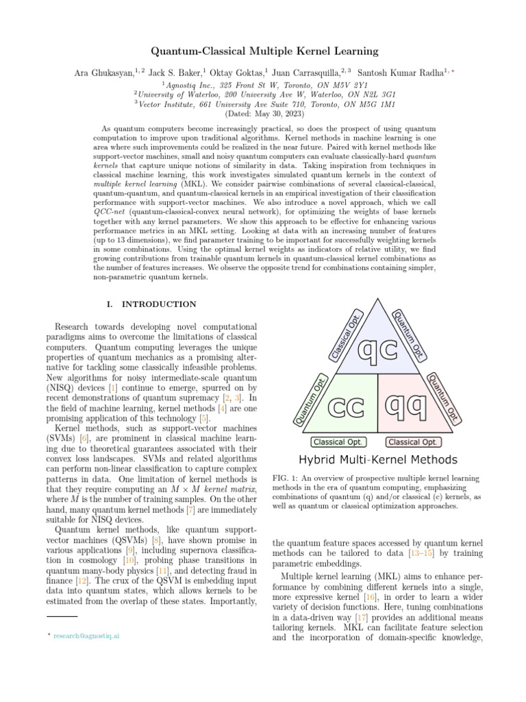 Quantum-Classical Multiple Kernel Learning | PDF | Support Vector Machine | Quantum Computing