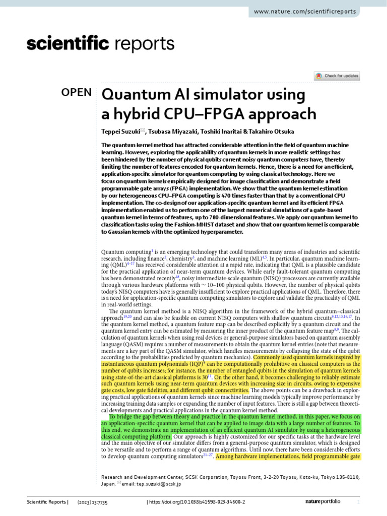 Quantum Ai Simulator Using A Hybrid Cpu Fpga Approach Pdf Quantum Computing Support Vector