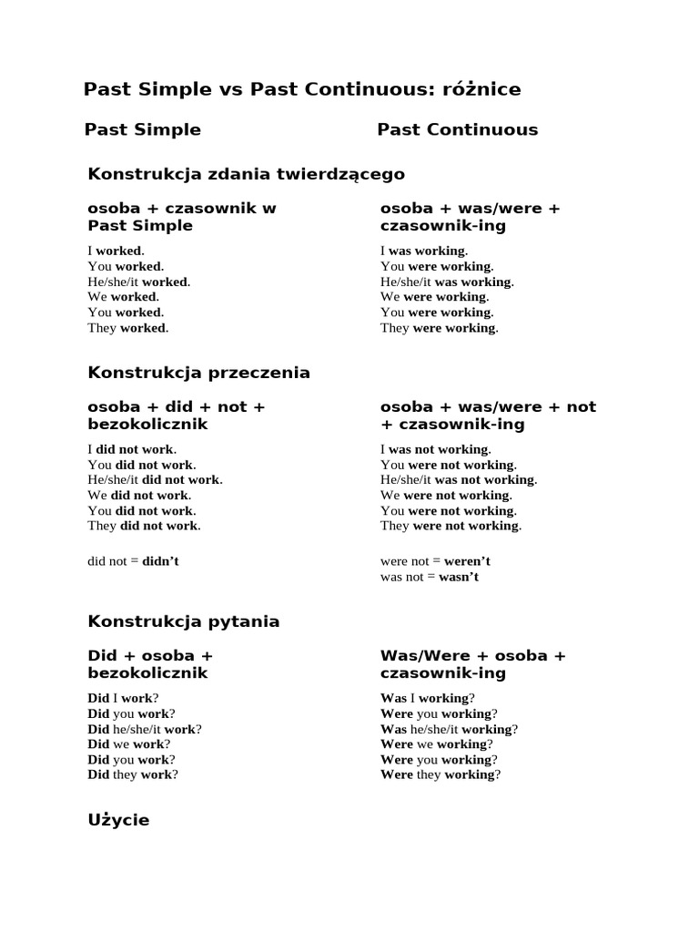 Past Simple Vs Past Continuous Porównanie | PDF