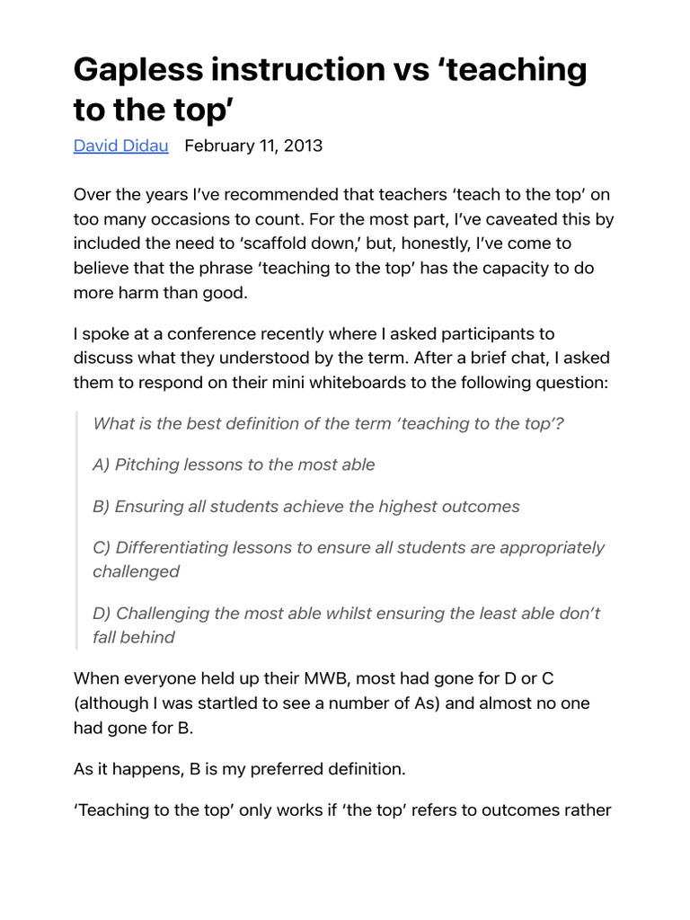 Gapless Instruction Vs Teaching To The Top' - David Didau | PDF ...