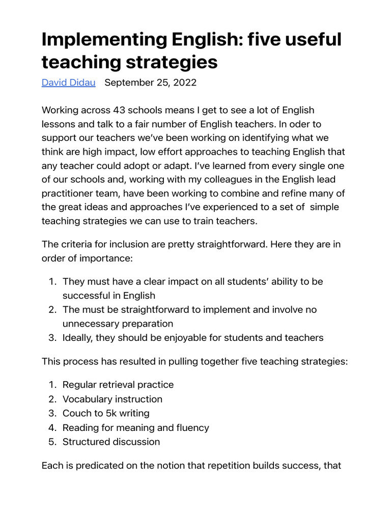 Implementing English - Five Useful Teaching Strategies - David Didau ...
