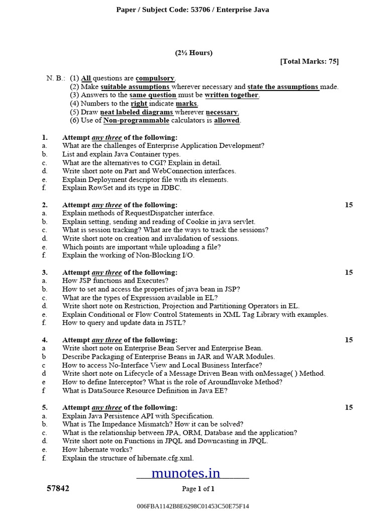 Enterprise Java Exam Questions Guide | PDF | Computing | Java Platform