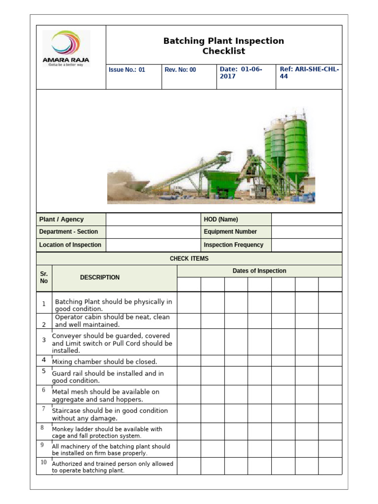 Batching Plant Inspection Checklist | PDF