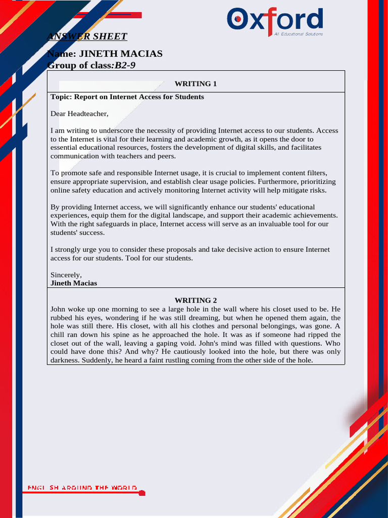 JM Fce 7 - Writing Sheet | PDF | Internet | English Language