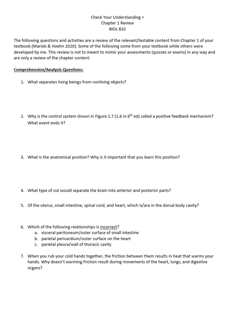 Chapter 1 Review | PDF | Physiology