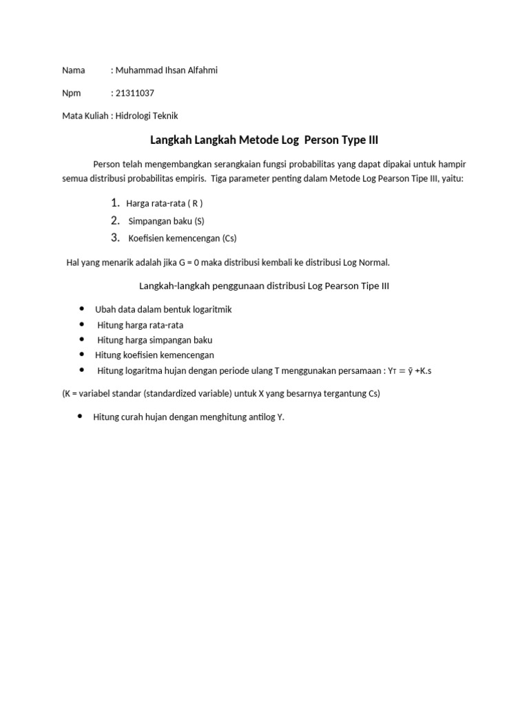 Metode Log Pearson Tipe III dalam Hidrologi | PDF