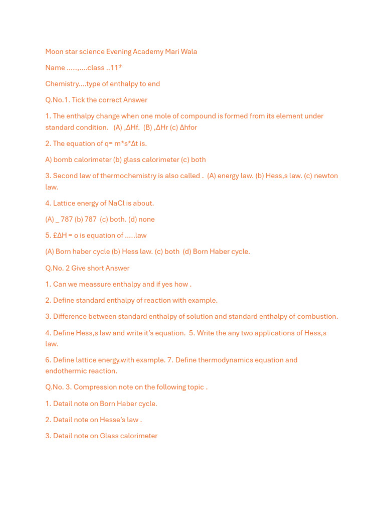 Enthalpy and Thermochemistry Study Guide | PDF