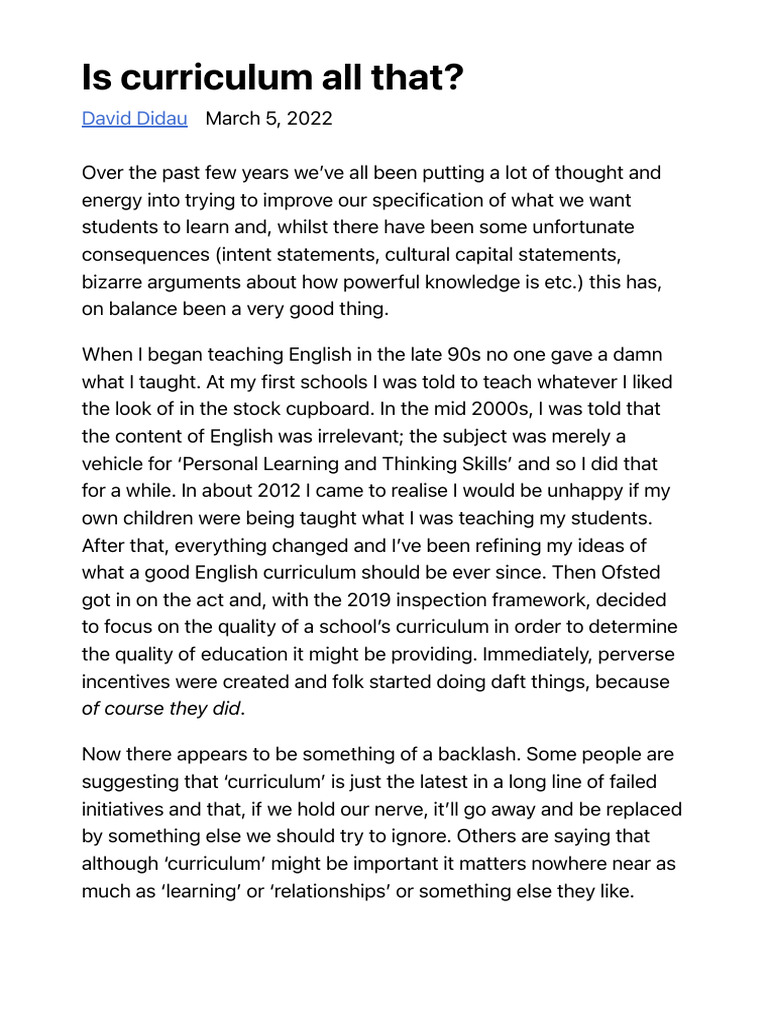 Is curriculum all that? – David Didau | PDF | Curriculum | Thought
