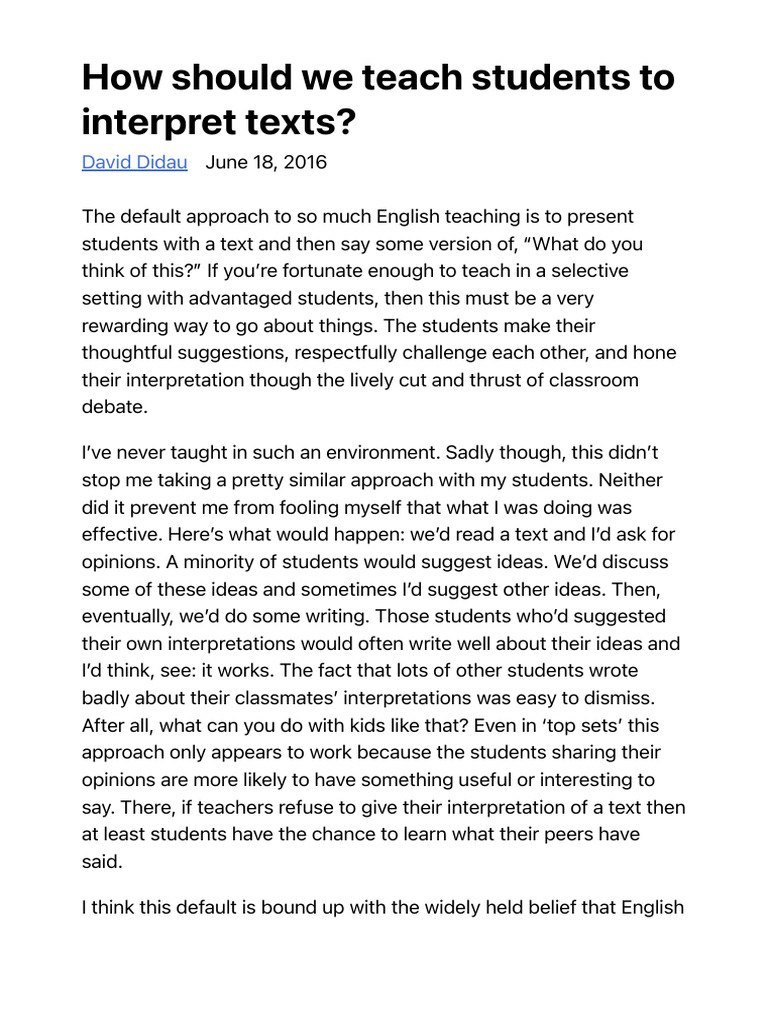 How should we teach students to interpret texts? – David Didau | PDF ...