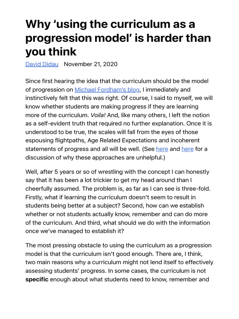 Why Using The Curriculum As A Progression Model' Is Harder Than You ...