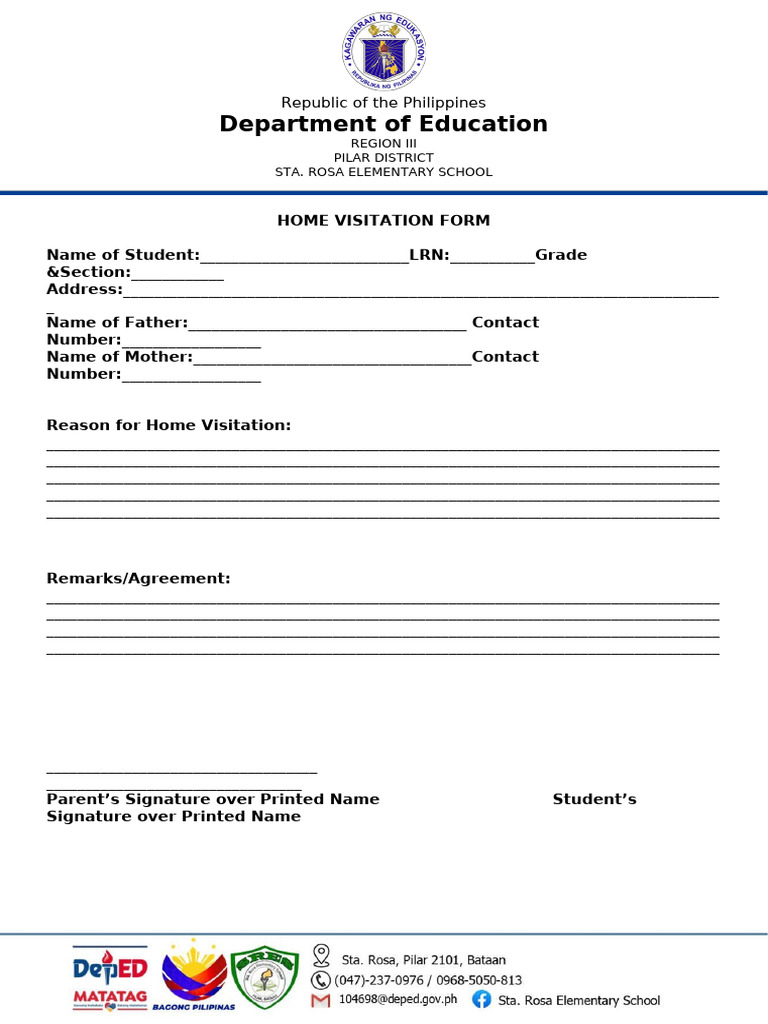 Home Visitation Form | PDF
