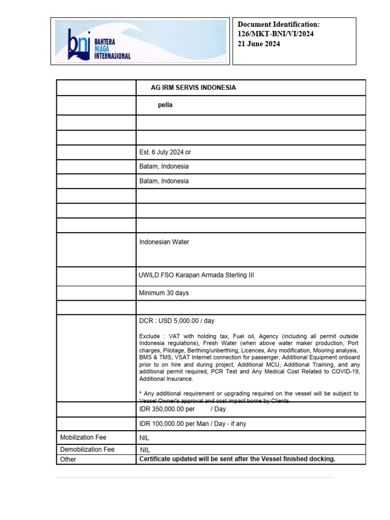 Quotation SK Capella For AGIRM June 24 | PDF | Shipping