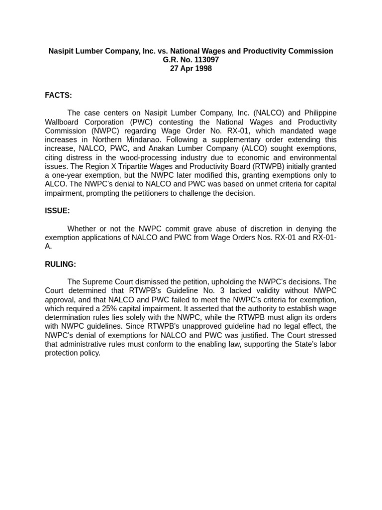 NWPC Wage Exemption Denial Upheld | PDF