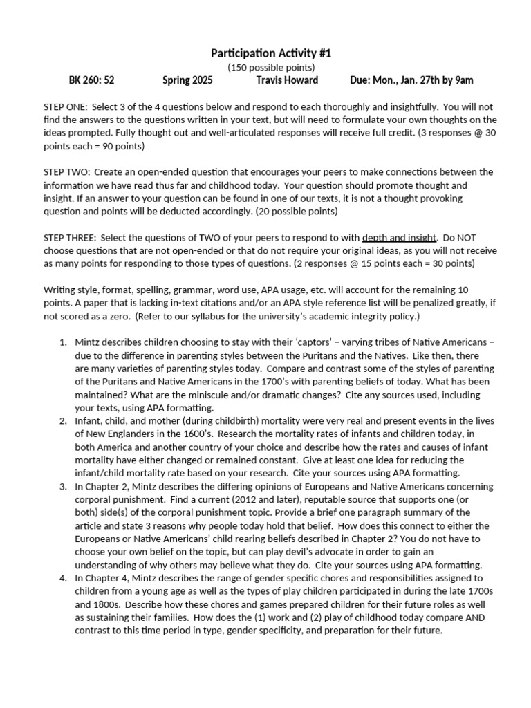 Participation Activity #1 Spring 2025 | PDF | Human Life Stages | Childhood