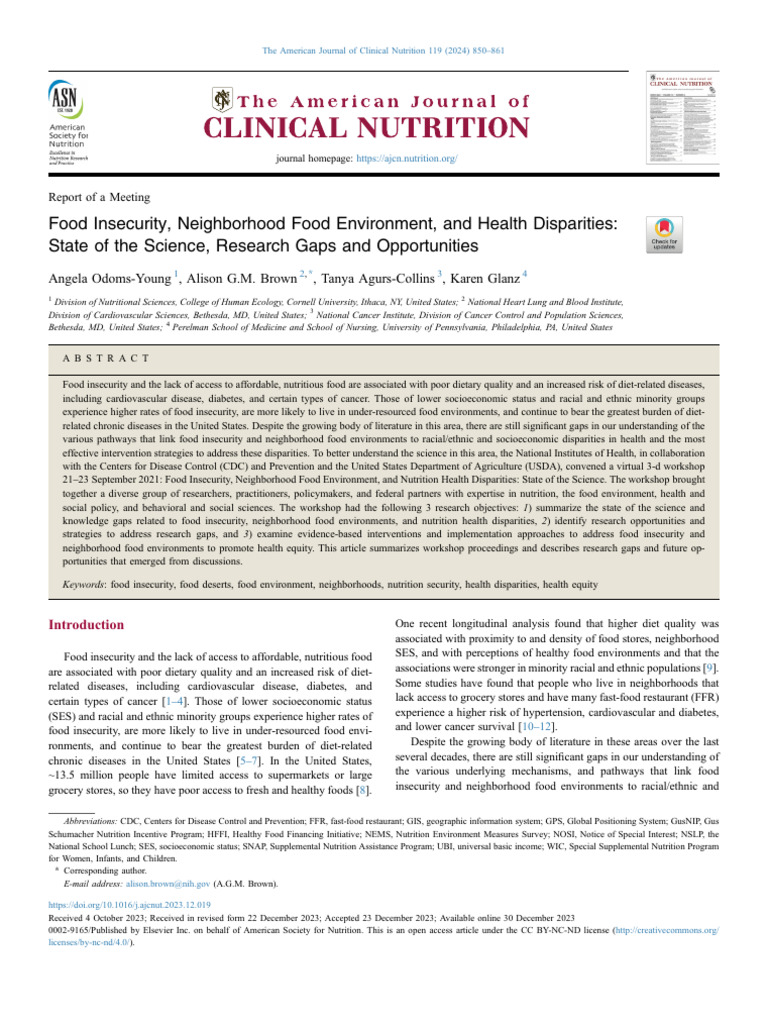 Food Insecurity, Neighborhood Food Environment, and Health Disparities ...