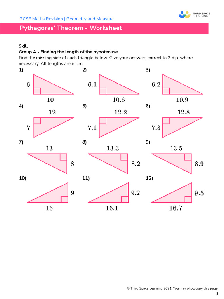 Pythagoras Theorem Third Space Learning GCSE Worksheet 1 | PDF ...