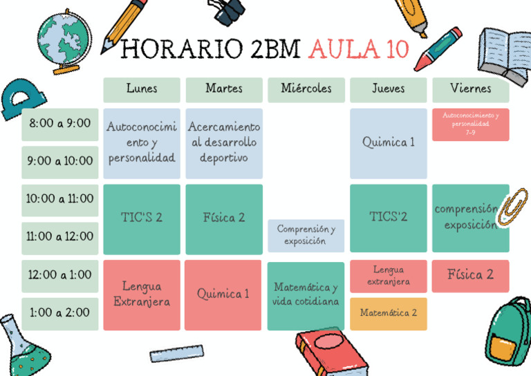 Horario Escolar 2BM Aula 10 | PDF