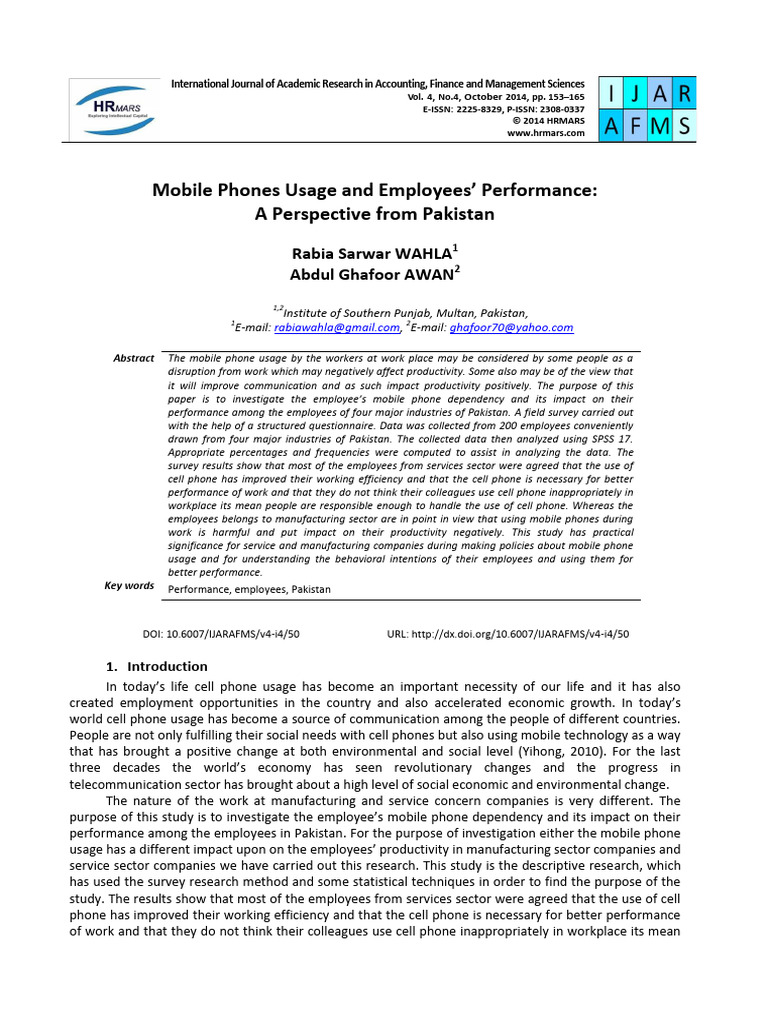 Mobile Phones Usage and Employeesa Perfo | PDF | Employment | Mobile Phones