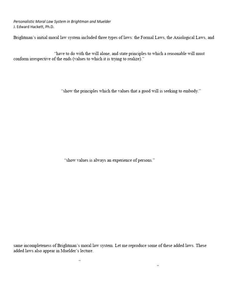 Personalistic Moral Law System Handout | PDF | Individualism | Axiology