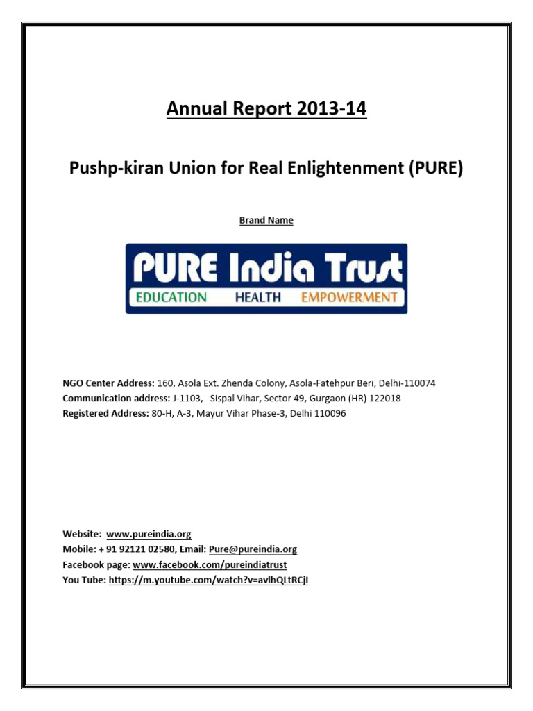 PURE India Trust Annual Report 2013 14 | PDF | Economies