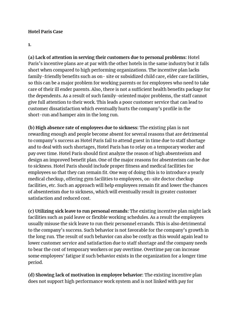 Hotel Paris Case - HRM | PDF | Incentive | Employment