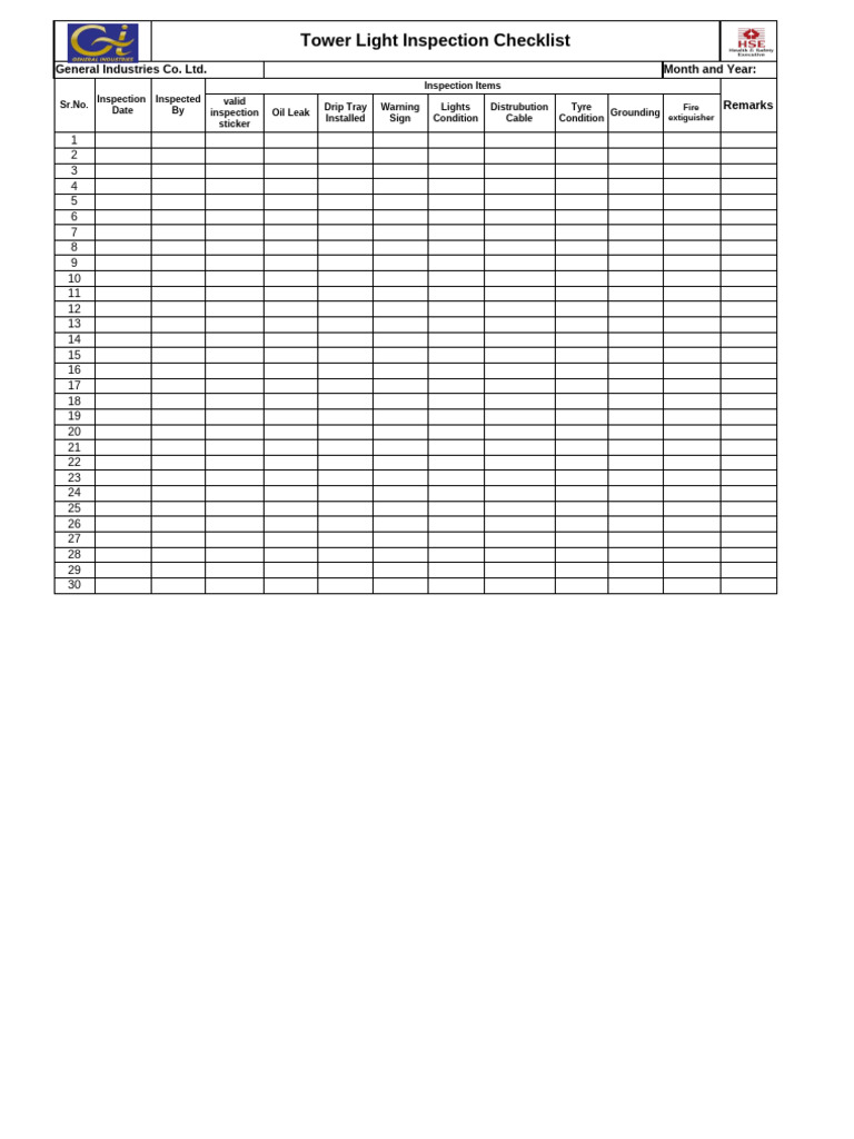 GI-HSE-35 Tower Light Inspection Checklist | PDF