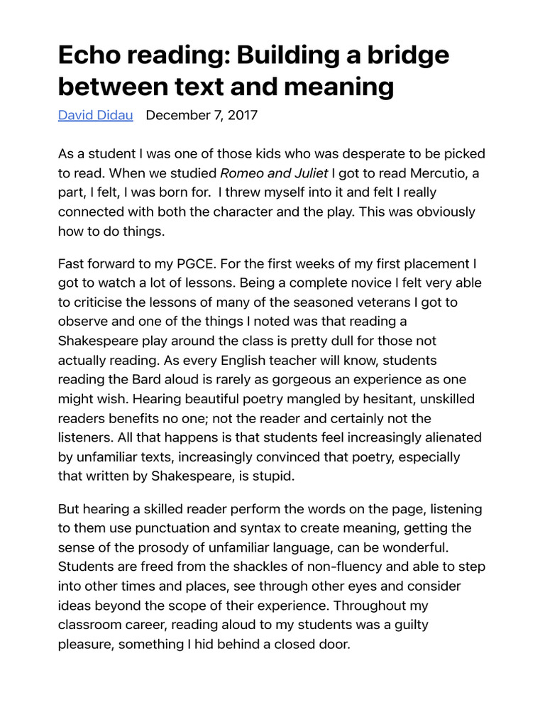Echo Reading - Building A Bridge Between Text and Meaning - David Didau ...