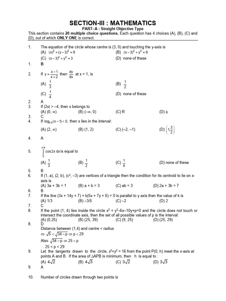 Mathematics Objective Questions and Answers | PDF | Circle ...