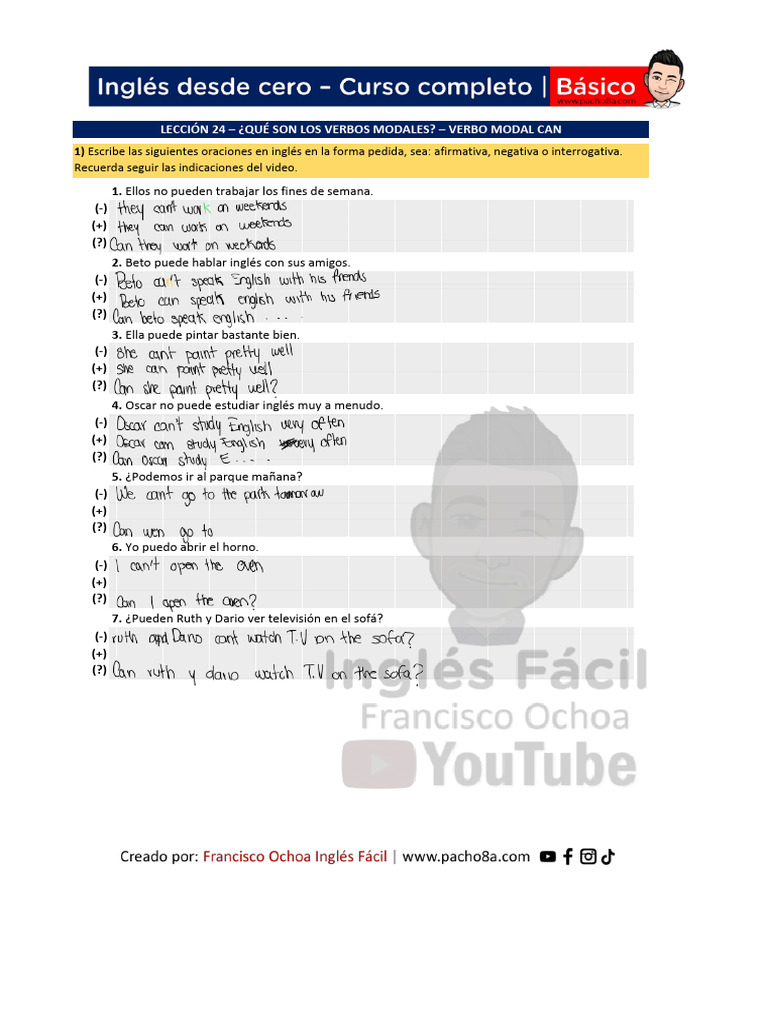 LECCIÓN 24 - VERBOS MODALES - CAN | PDF