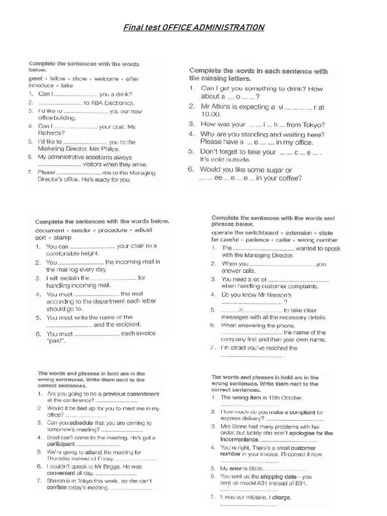 Final Test OFFICE ADMINISTRATION | PDF