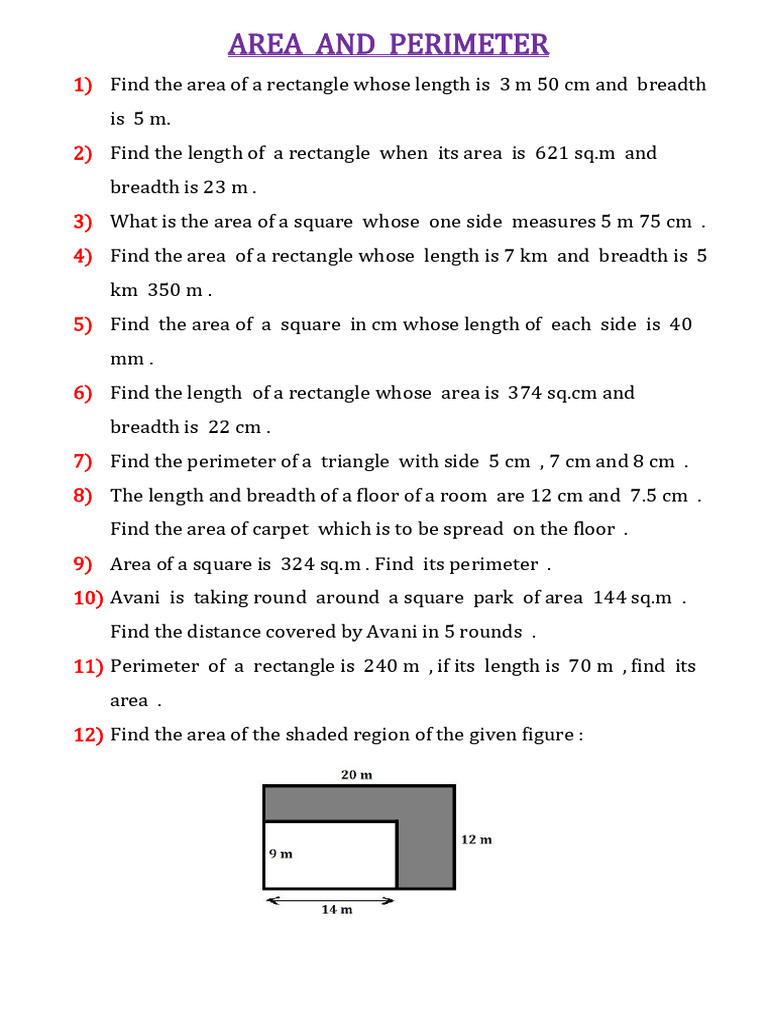 Area and Perimeter - V (ICSE) | PDF